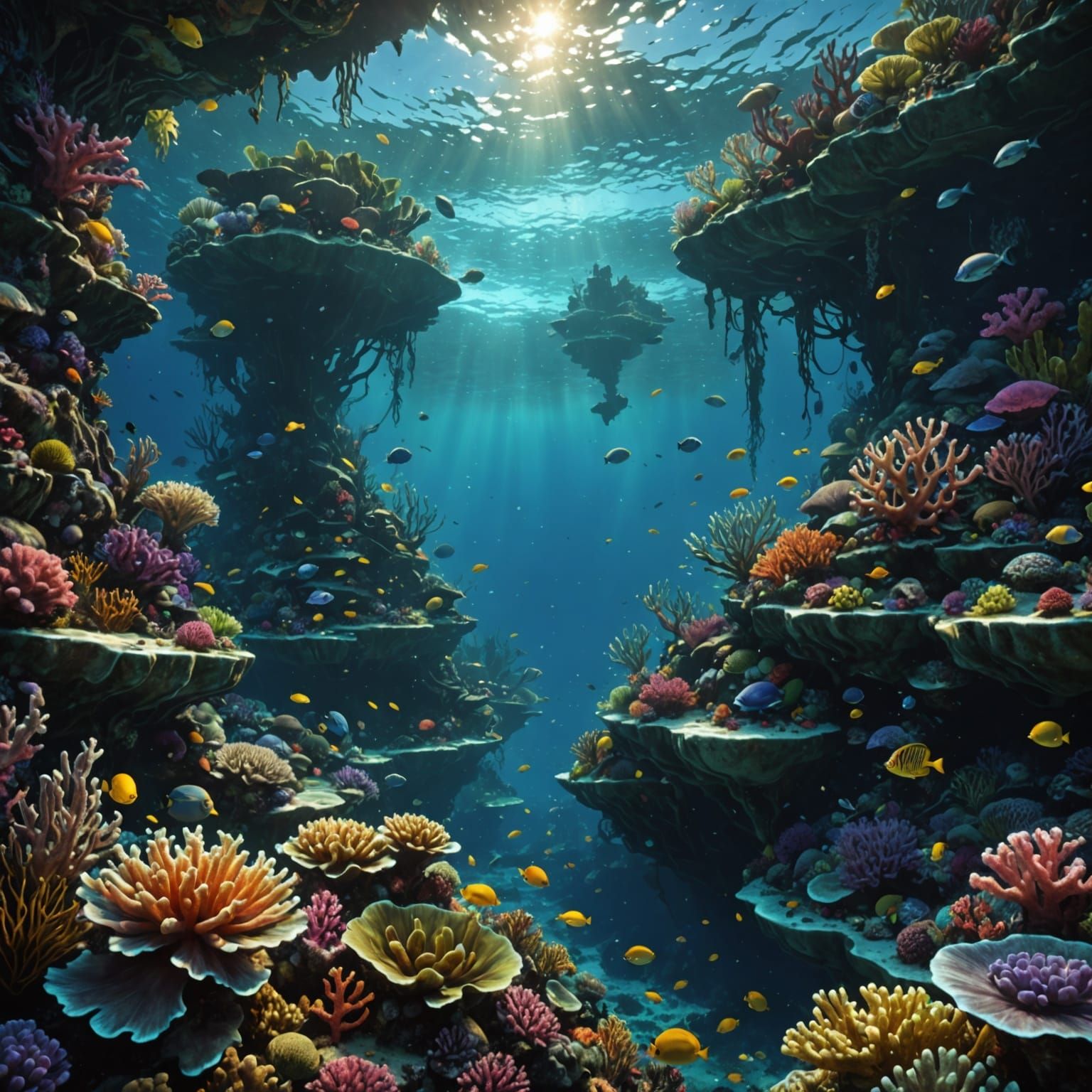 Vibrant Ocean Depths Unveiled in Sunrise Glow - AI Art