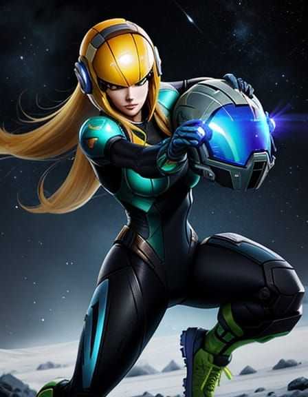 Fortnite-Inspired Samus Aran with Power Suit Helme... - AI Art