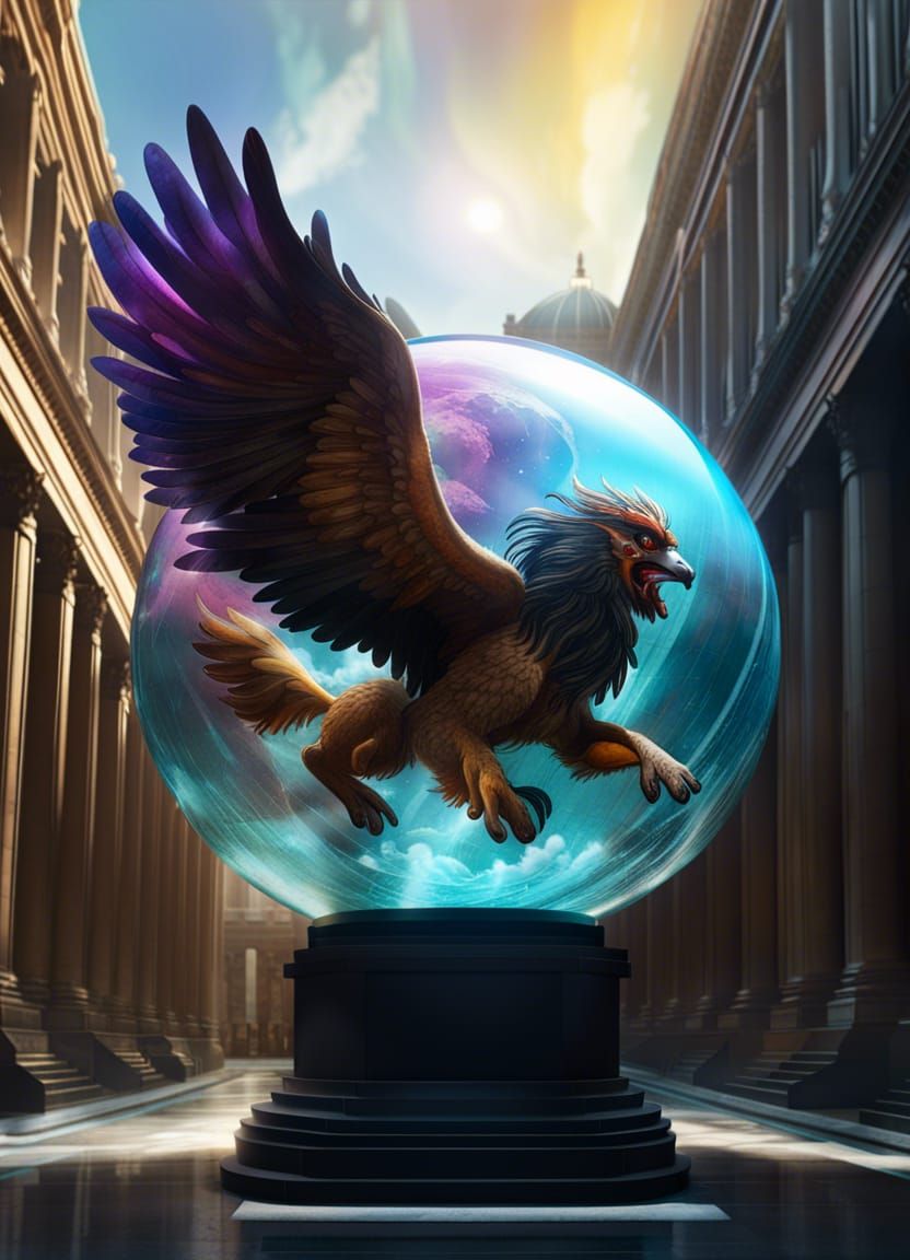 A flying Griffon stuck in glass sphere - AI Generated Artwork ...
