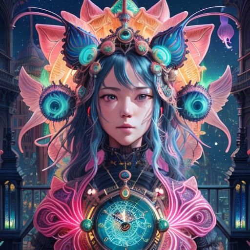 (Venetian carnival in a clockpunk city surrounded by lots of flying ...