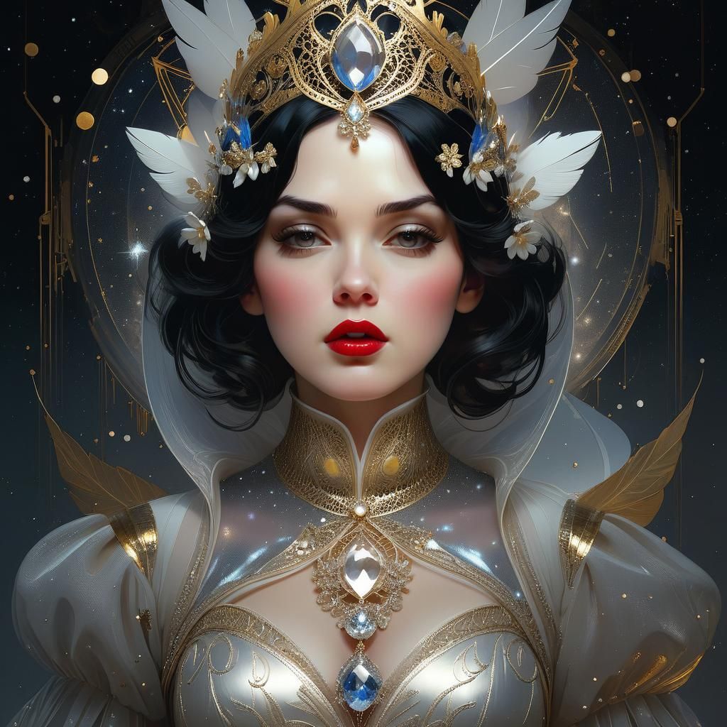 portrait of gorgeous Princess Snow White : shiny aura : highly detailed : golden filigree ...