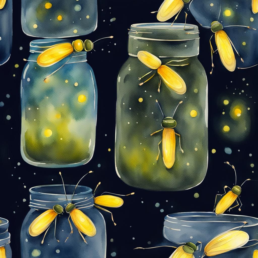 Watercolor fireflies in a jar - AI Generated Artwork - NightCafe Creator