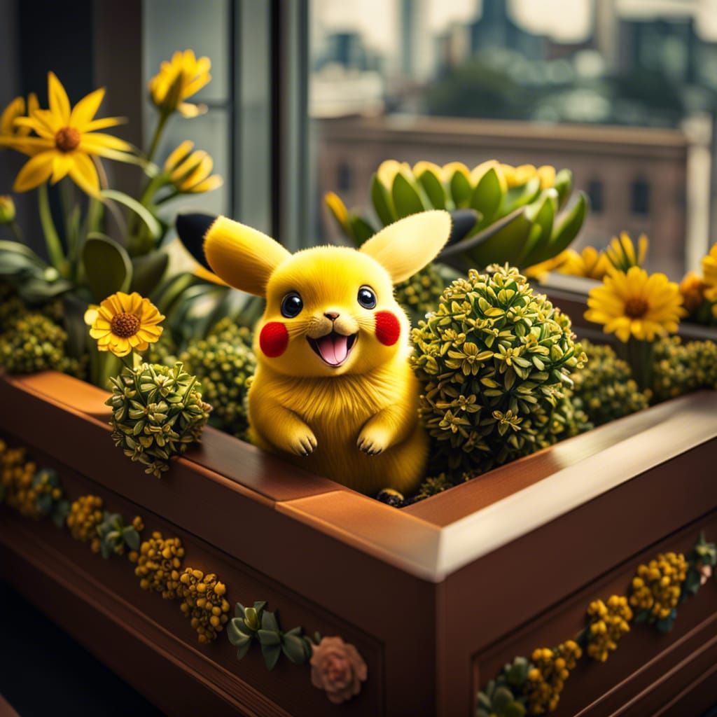 Pikachu in office flowerpot - AI Generated Artwork - NightCafe Creator