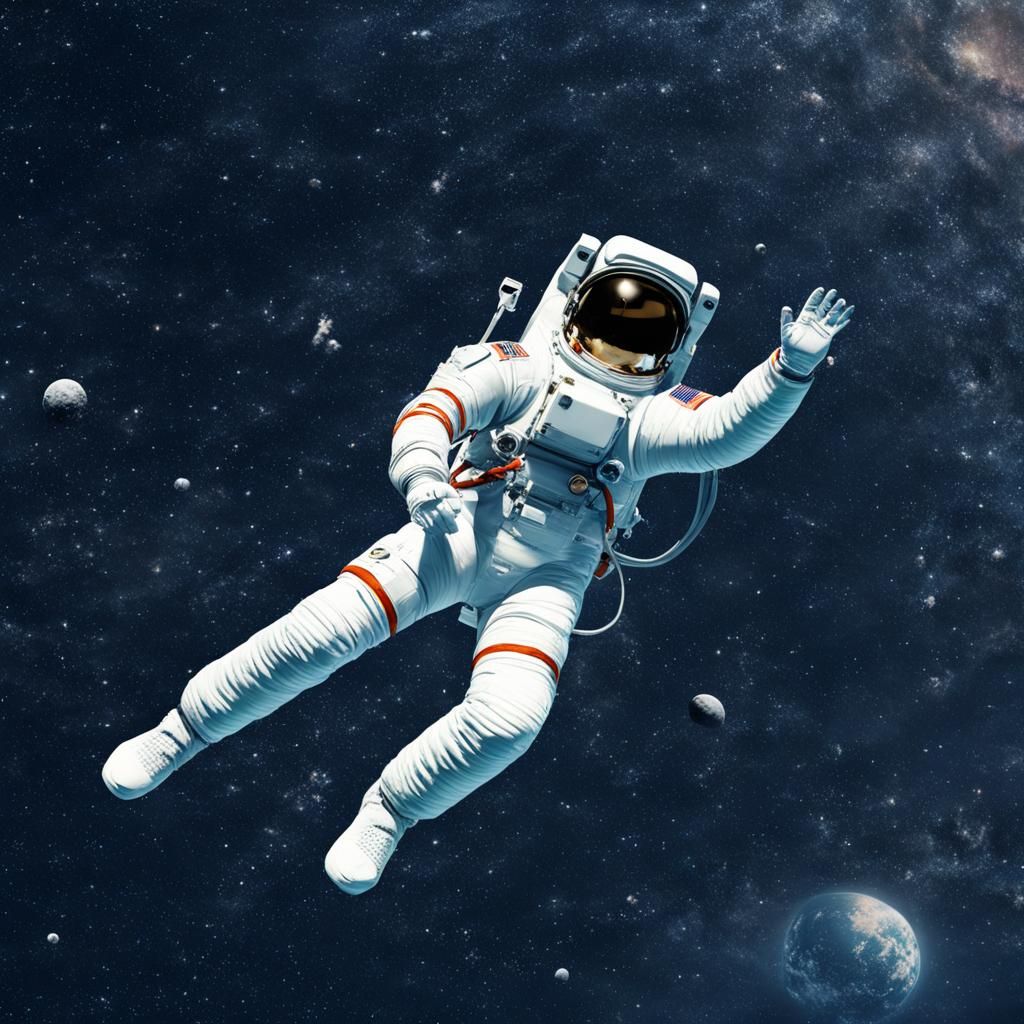 A female astronaut floating off in the vastness of space. - AI ...