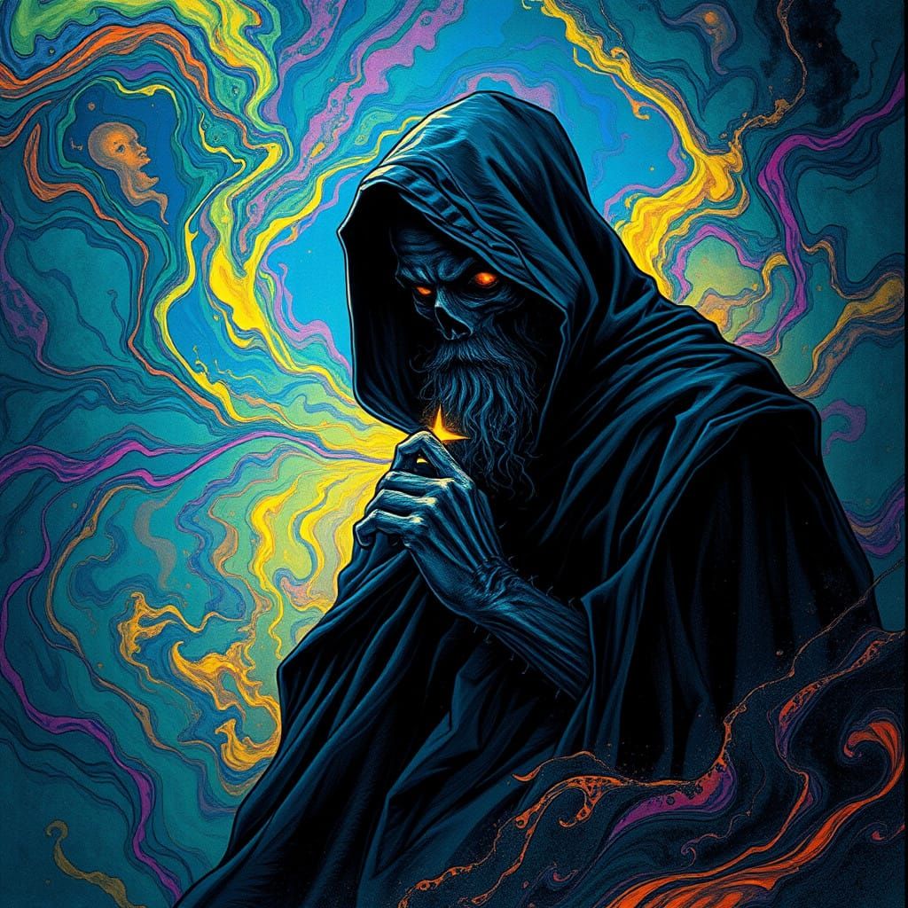 Trip Wizard - Ethereal Wizard Surrounded by Whirling Colors