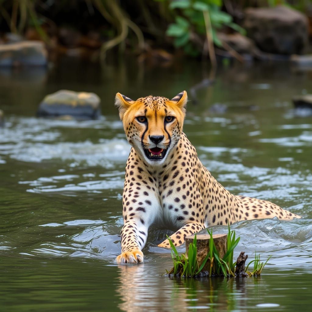 Cheetah In River - Cheetah In River