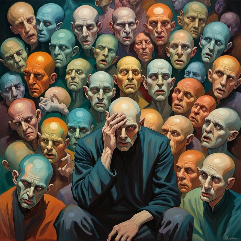 Gothic Portrait of a Mournful Man Taunted by Multi... - AI Art