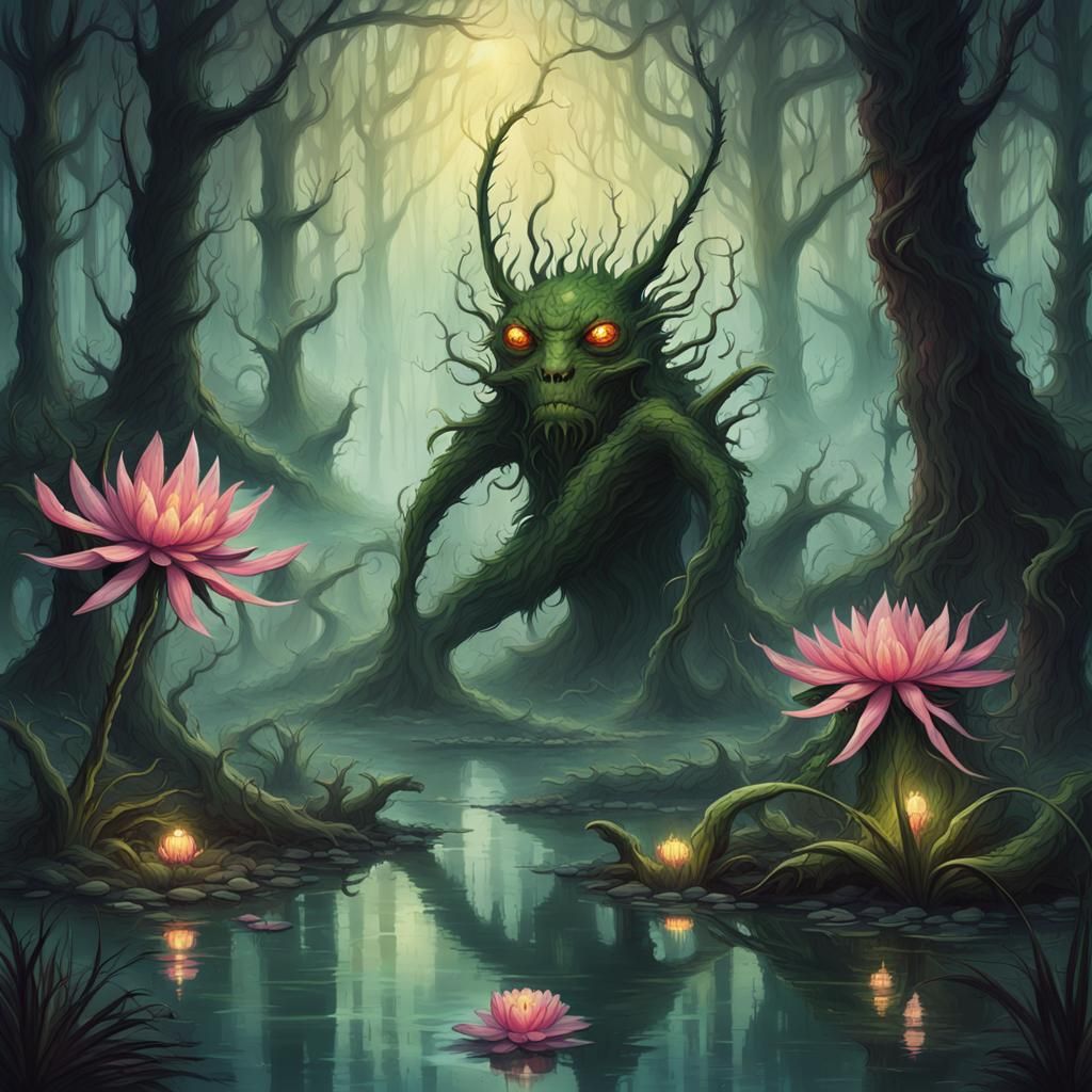 Magical flowers, insect-eating swamp monster plants in an enchanted ...