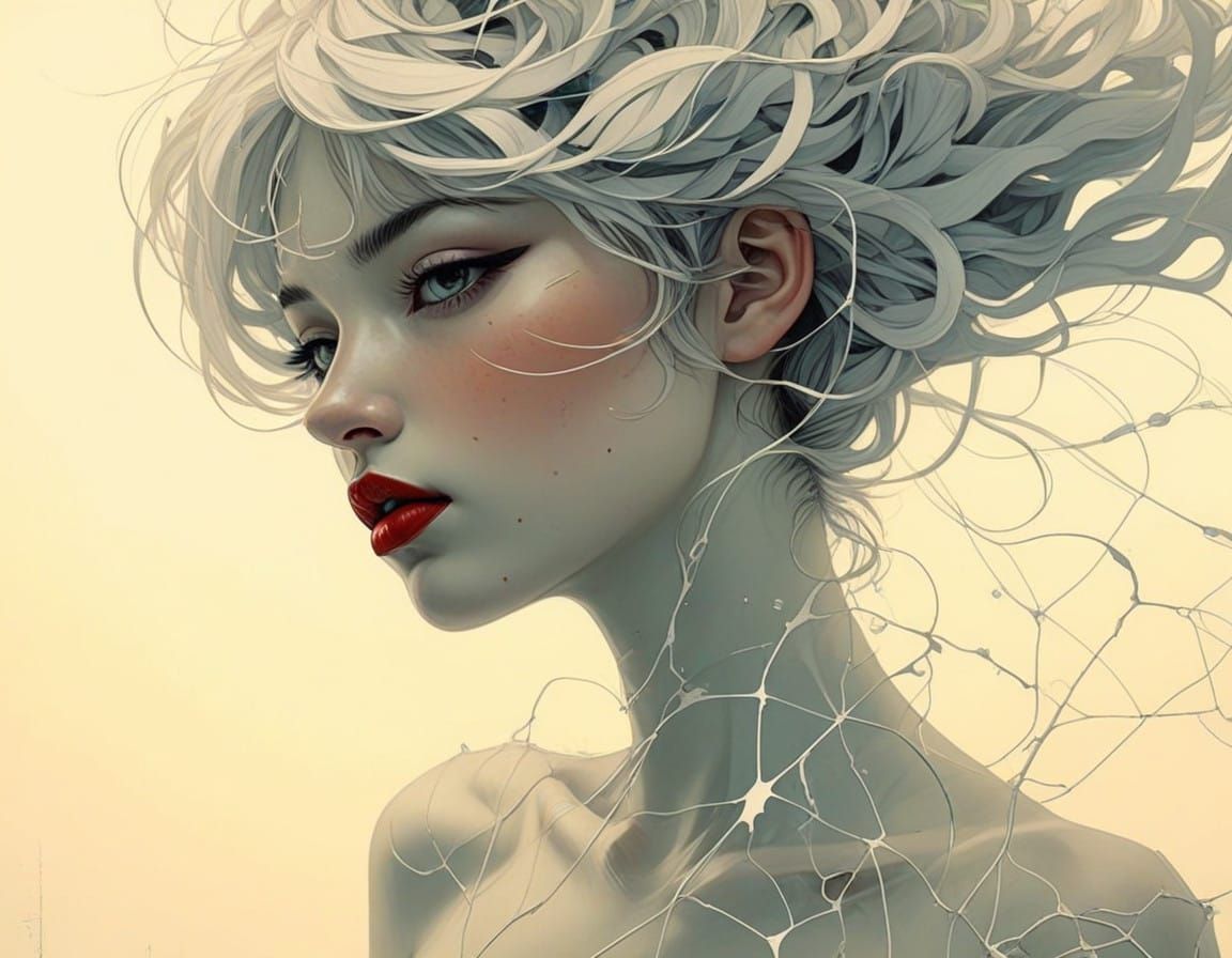 Ethereal Lilith in Pen and Ink with Raised White O... - AI Art