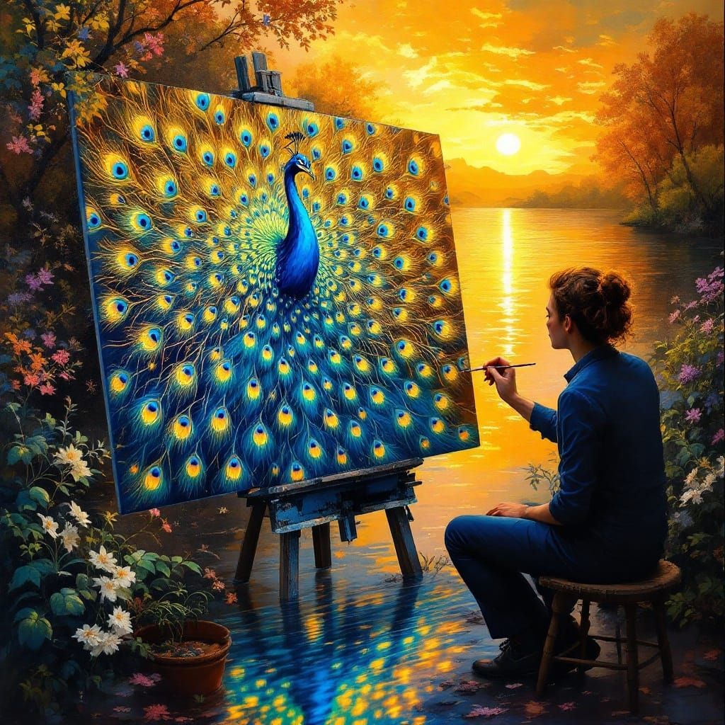 Painter's imagination of a peacock - Oil Painting of Majesti...