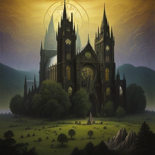 Medieval Spaceship Lands in a Dreamlike Rural Scen... - AI Art