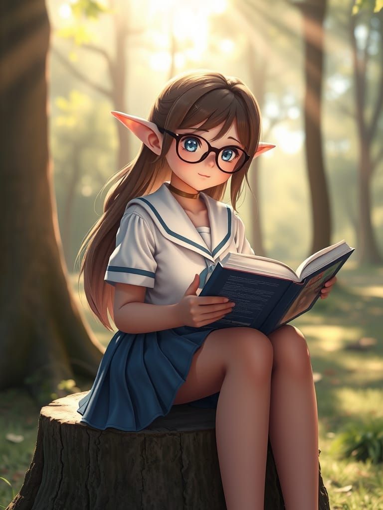 Elf Girl Studies in a Sunlit Glade - AI Art