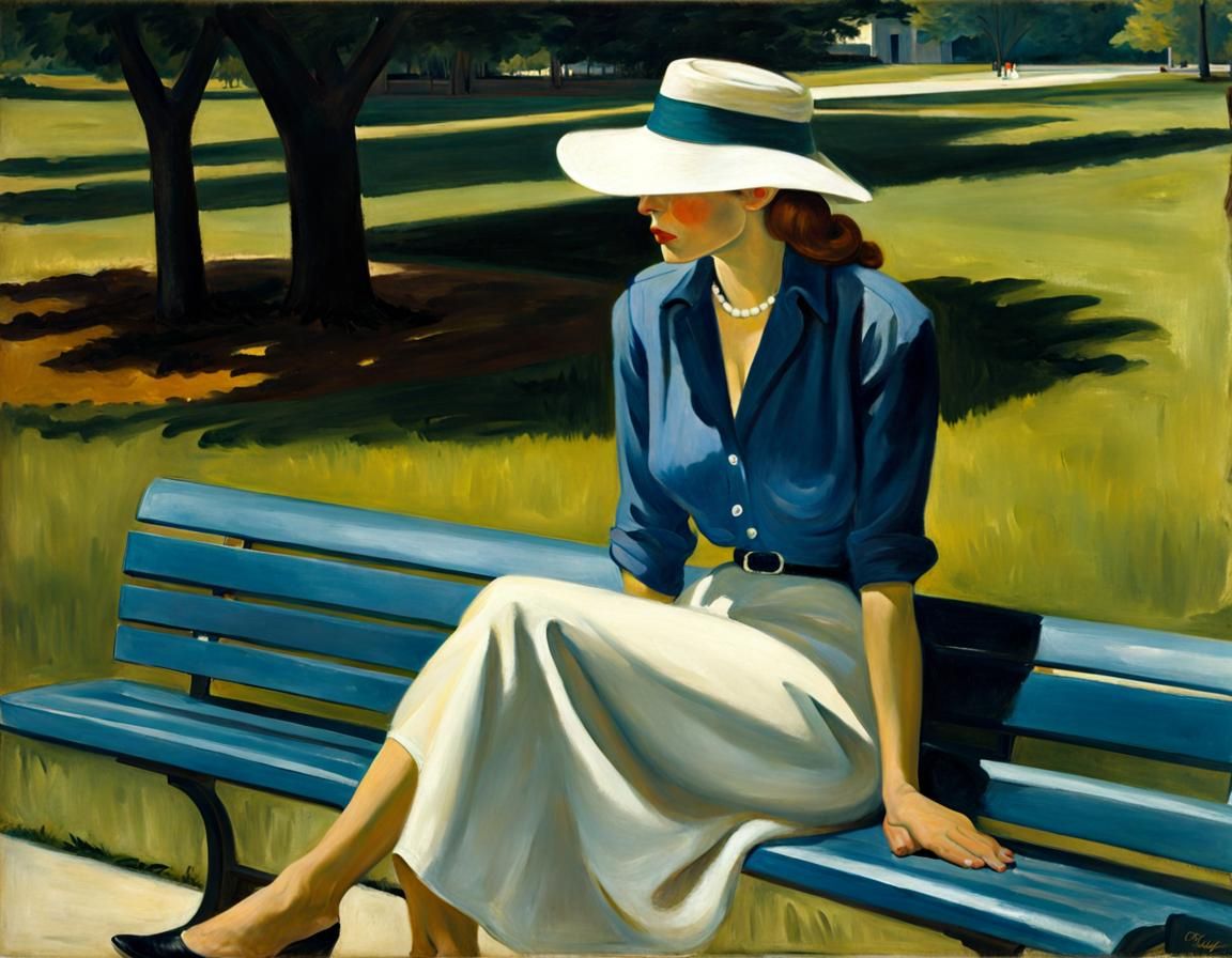 Woman on blue blouse and white hat,1946, Edward Hopper painting 3 - AI ...