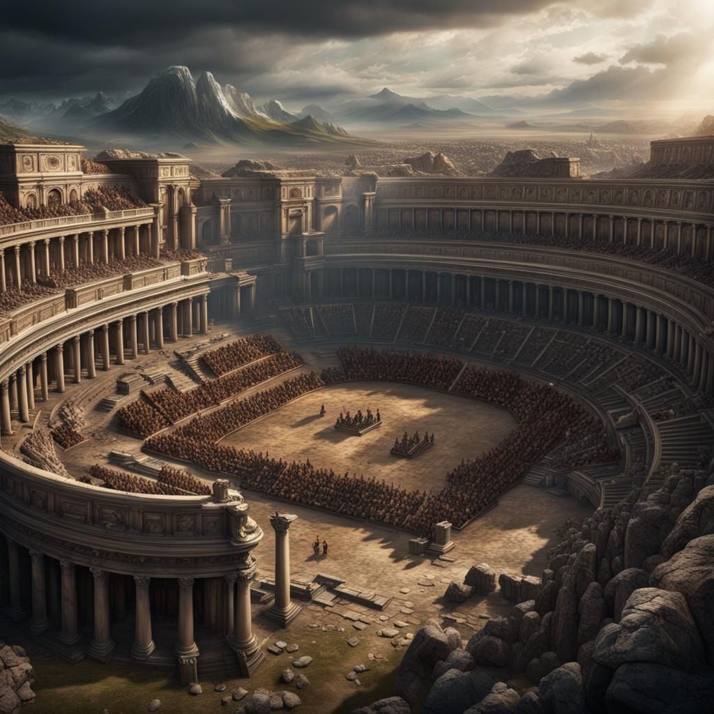detailed Ancient Roman battle arena, Epic cinematic brilliant stunning ...