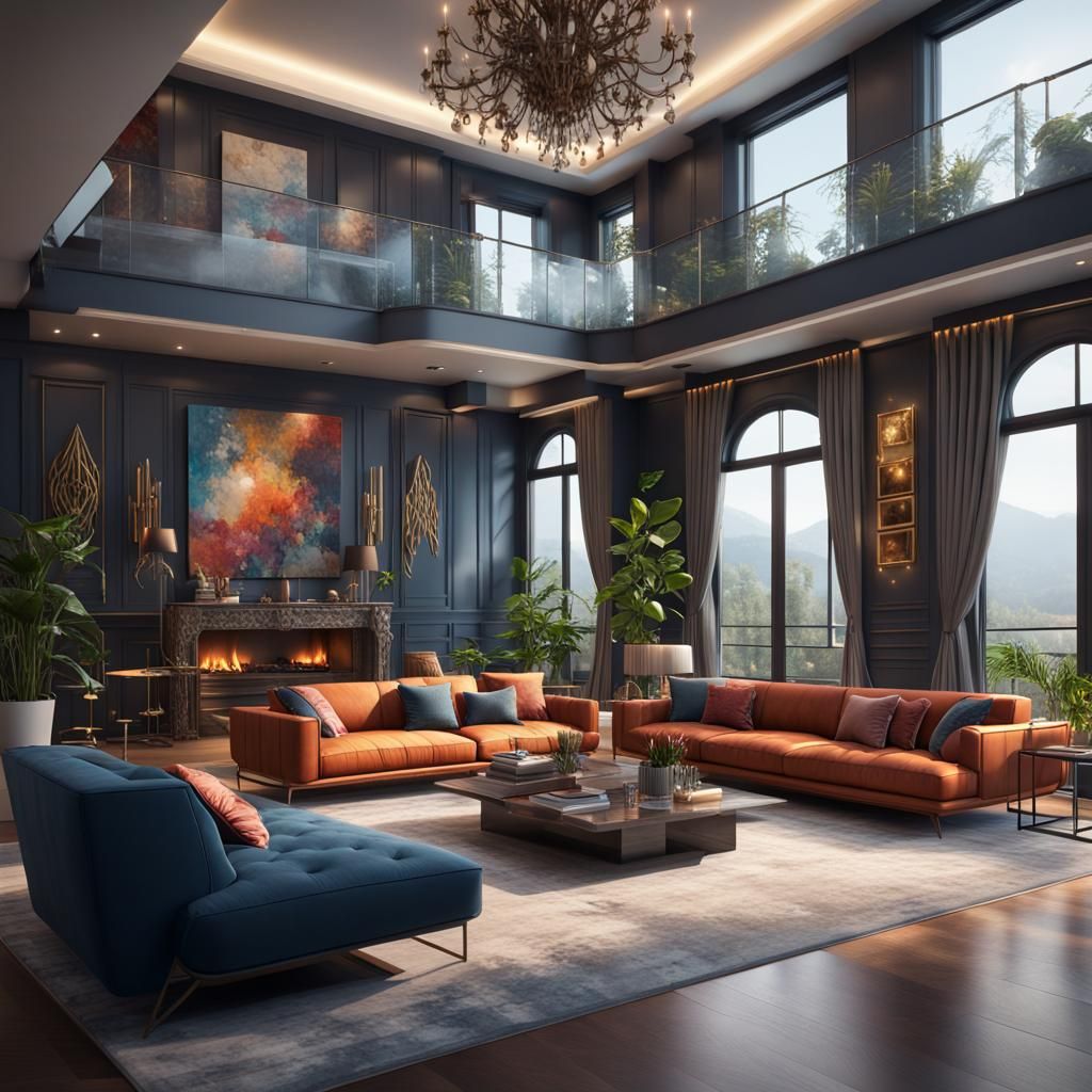 Design me the most beautiful living room interior on a modern house ...