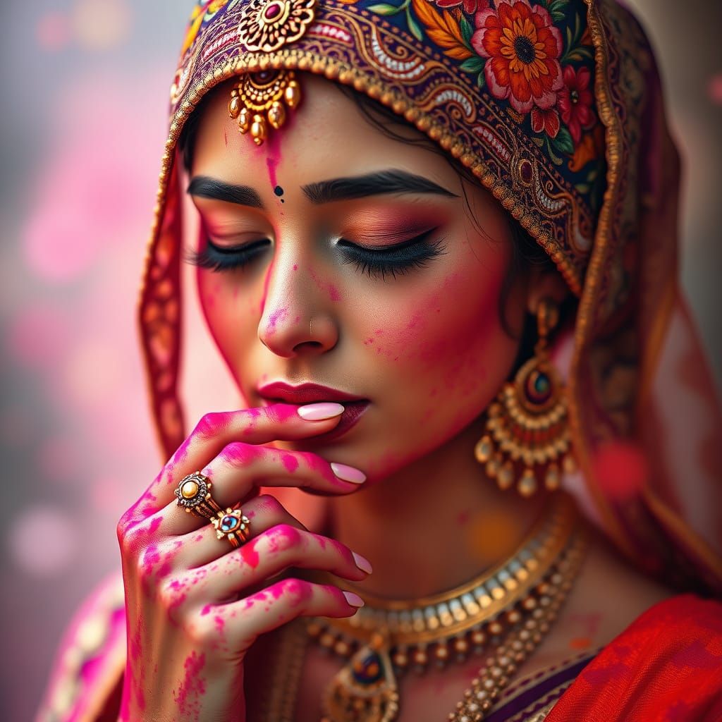 Traditional Indian - Vibrant Holi Goddess in Traditional In...