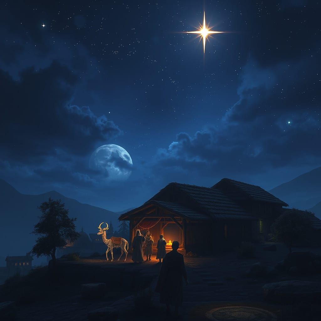 Majestic Bethlehem Nighttime Scene with a Celestia... - AI Art