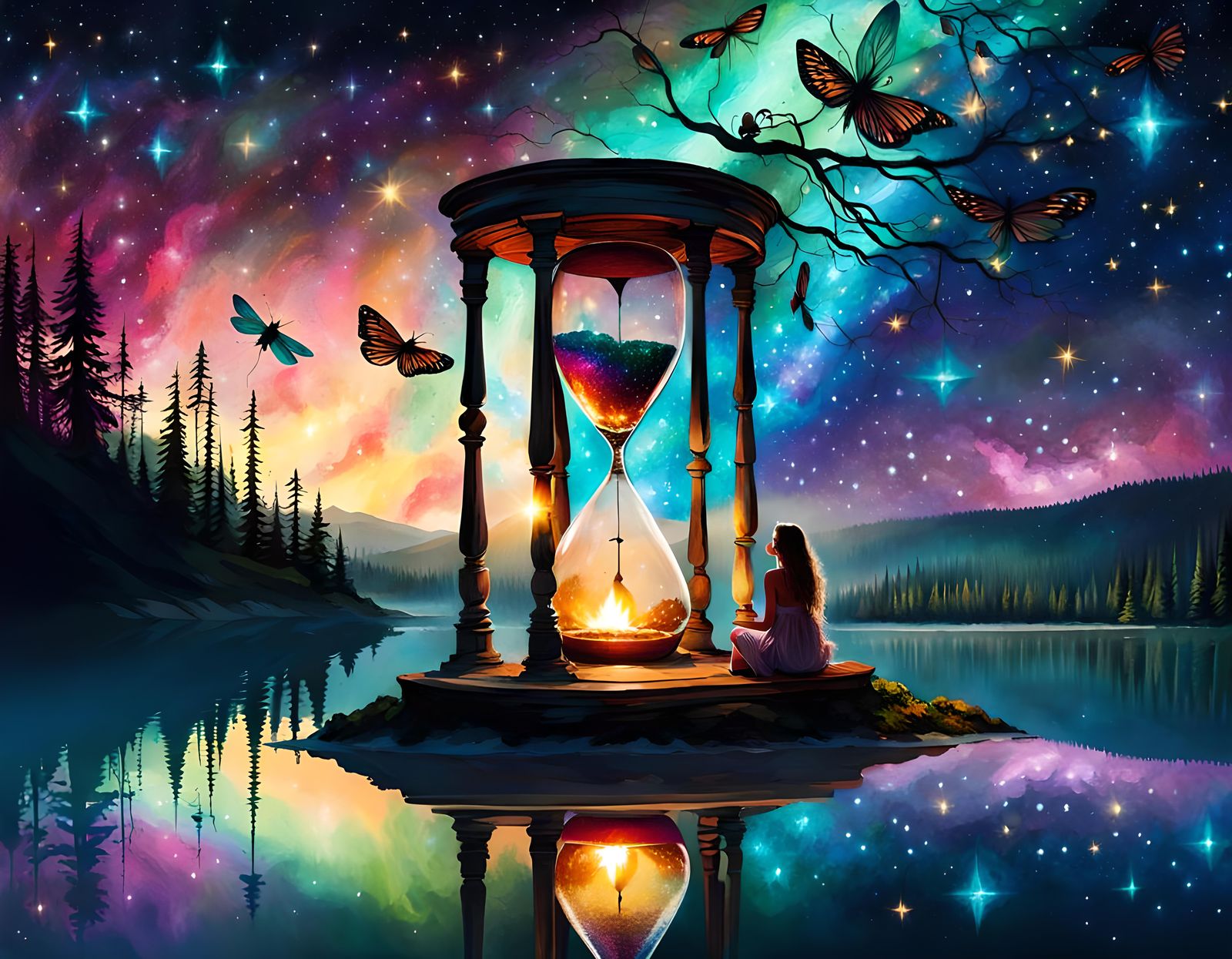 Magic hourglass on a lake - AI Generated Artwork - NightCafe Creator