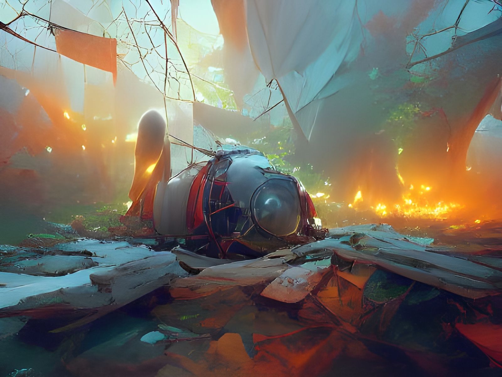 Wreckage of a crashed spaceship into a clearing in a forest - AI Generated Artwork - NightCafe ...