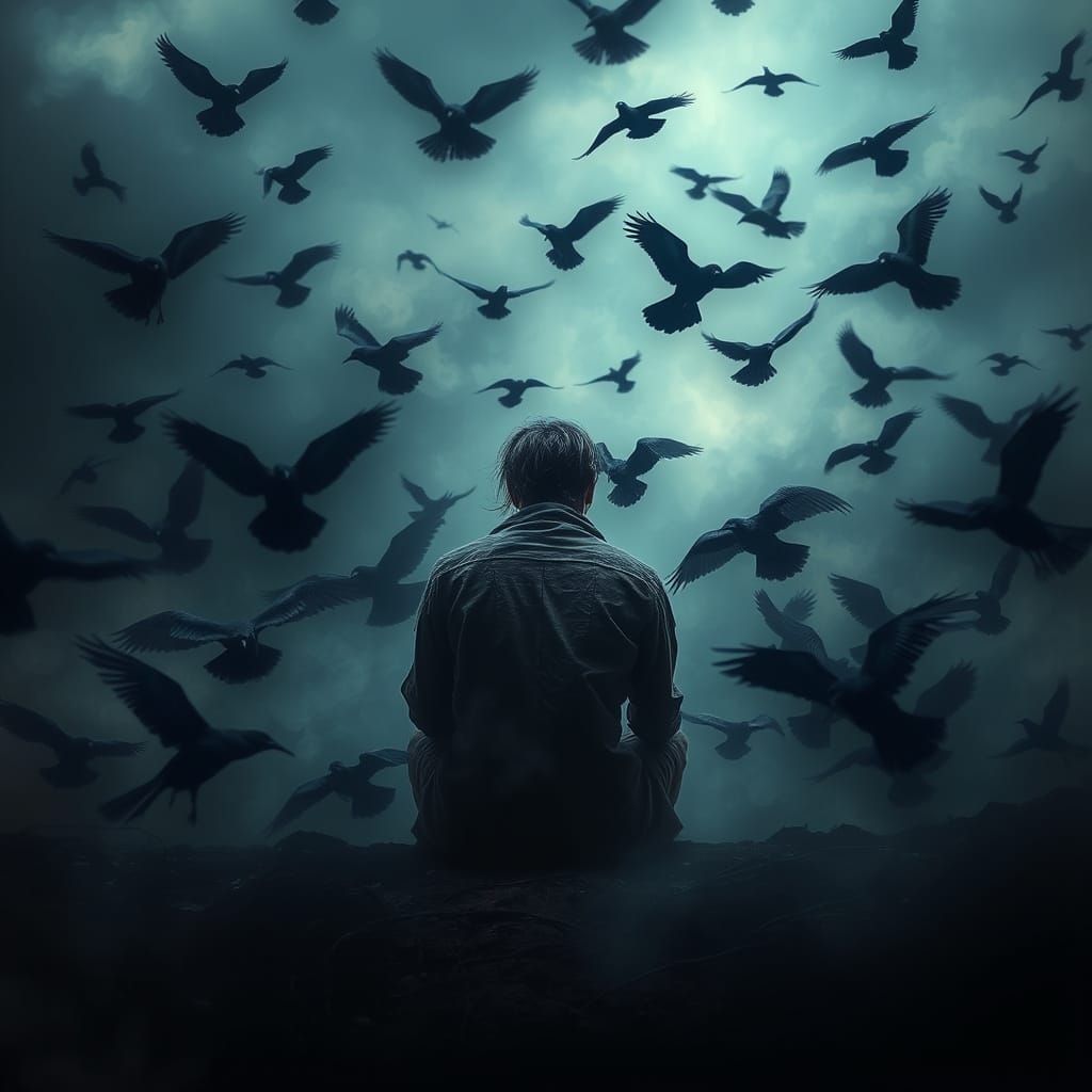 Crows - Mysterious Figure Amidst a Dark and Stormy Sky