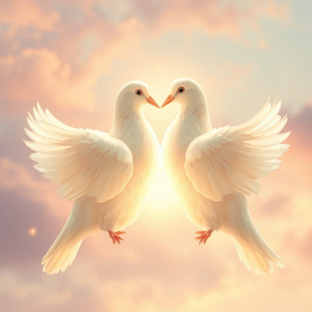 2 doves facing each other on a beautiful image