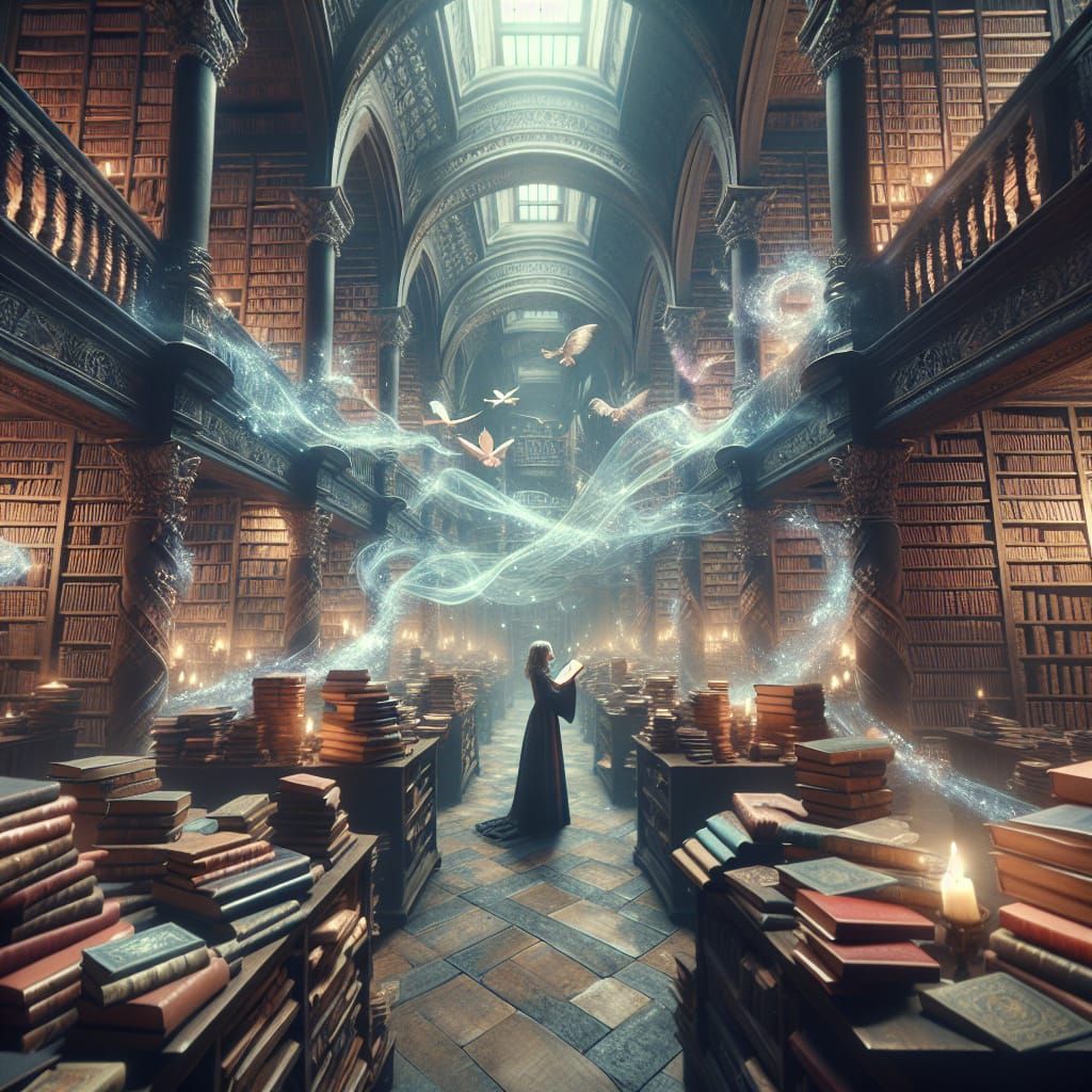 Witch librarian in her Magical Library - AI Generated Artwork ...