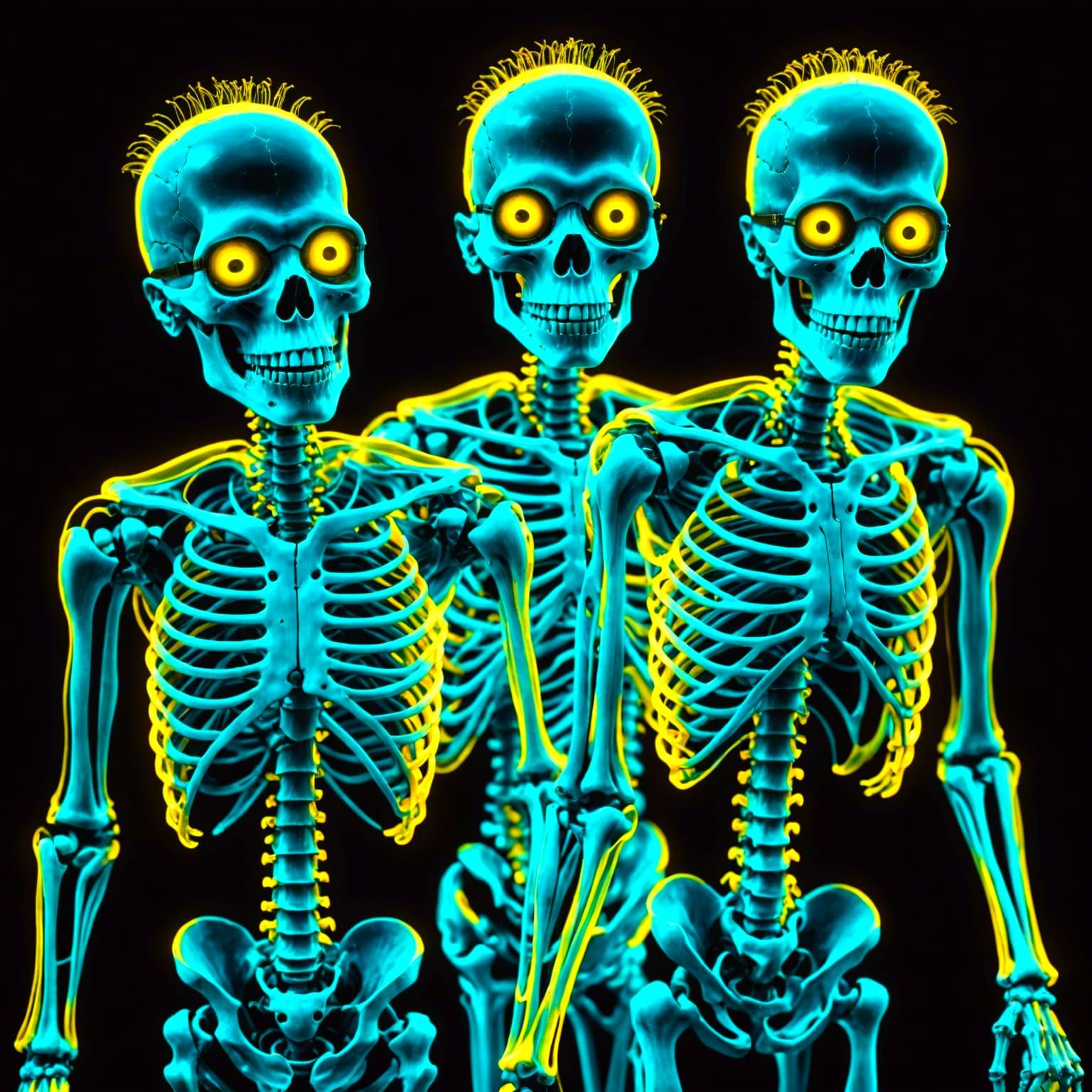 Surreal Super-Realistic X-Ray of Three Minion Skel... - AI Art