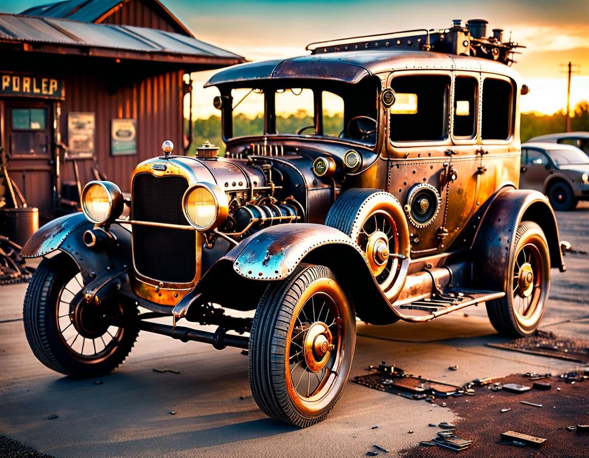 Steampunk Model A Ford Rat-Rod - AI Generated Artwork - NightCafe Creator