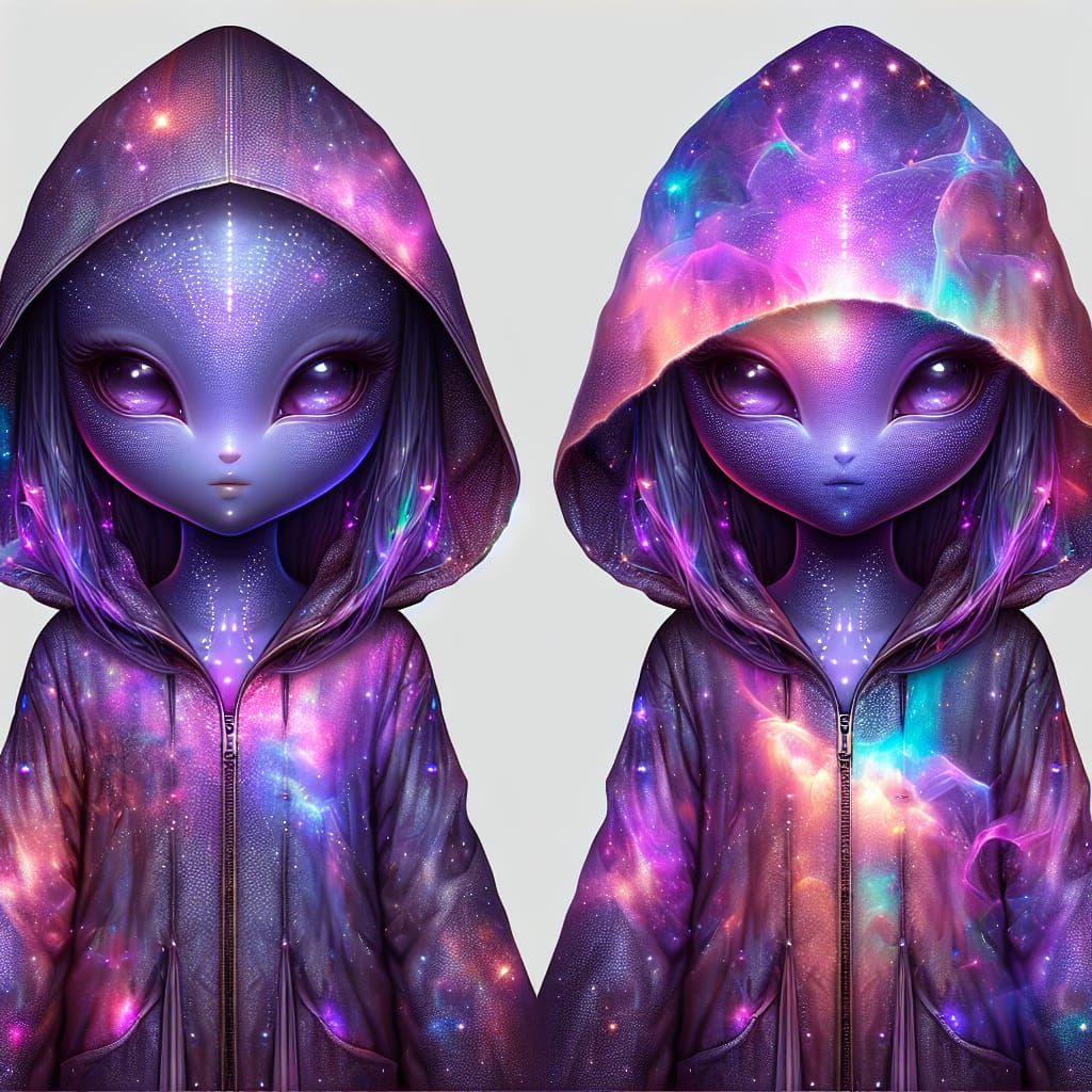 Cute Alien Girl in Iridescent Purple Cloak, 3D Ani... - AI Art