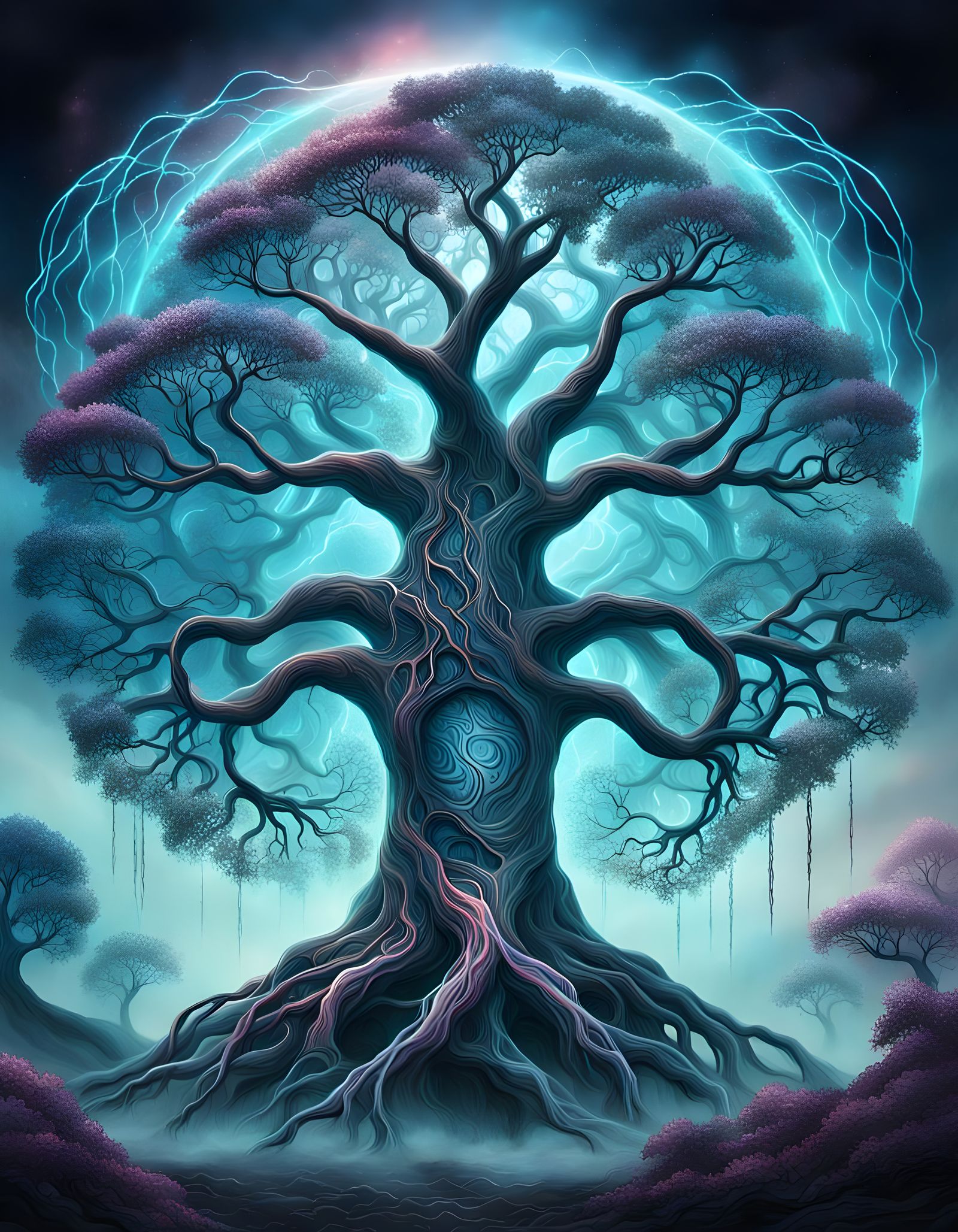 Yggdrasil - Twisted Cosmic Tree in Biomechanical Art