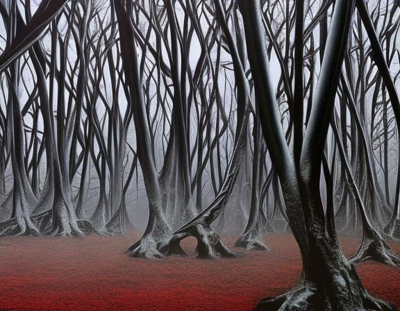 Art by H.R. Giger, spooky forest, bronchiole veins, silhouettes from ...