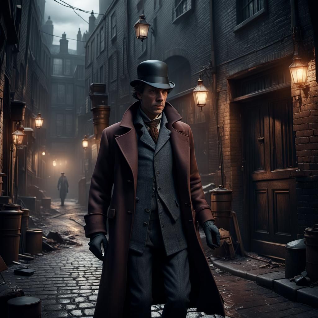 Sherlock Holmes investigates a crime in a dark alley - AI Generated ...