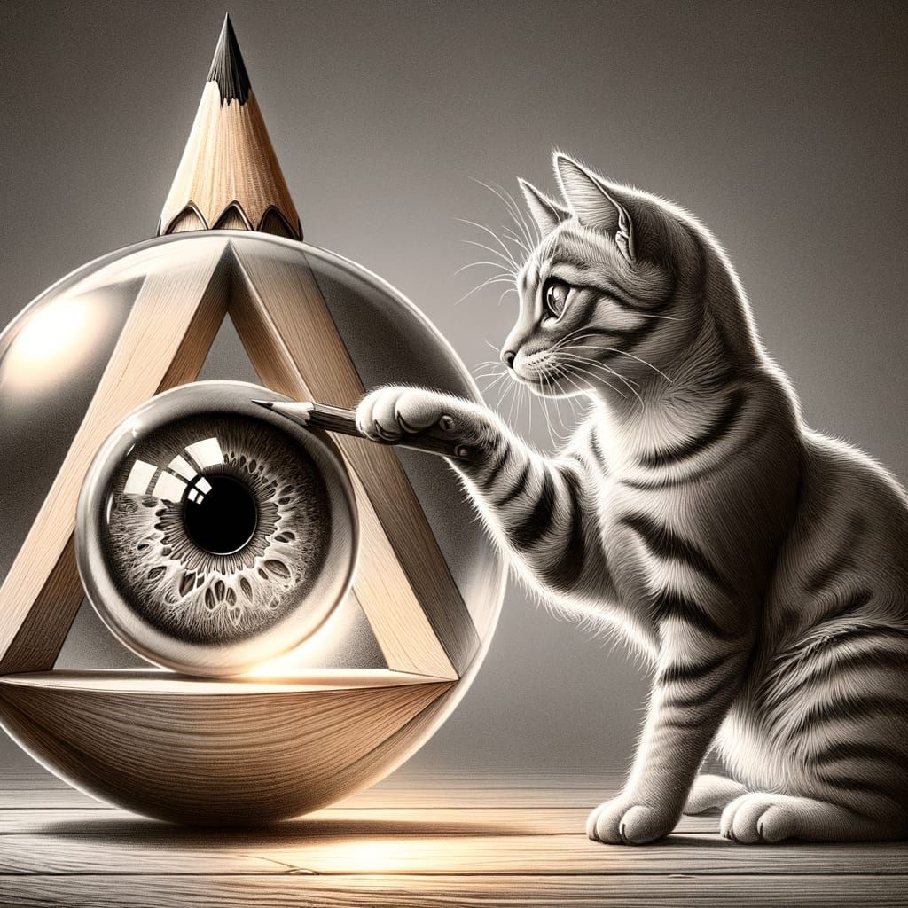 Whimsical Escher-Inspired Cat Encounter - AI Art