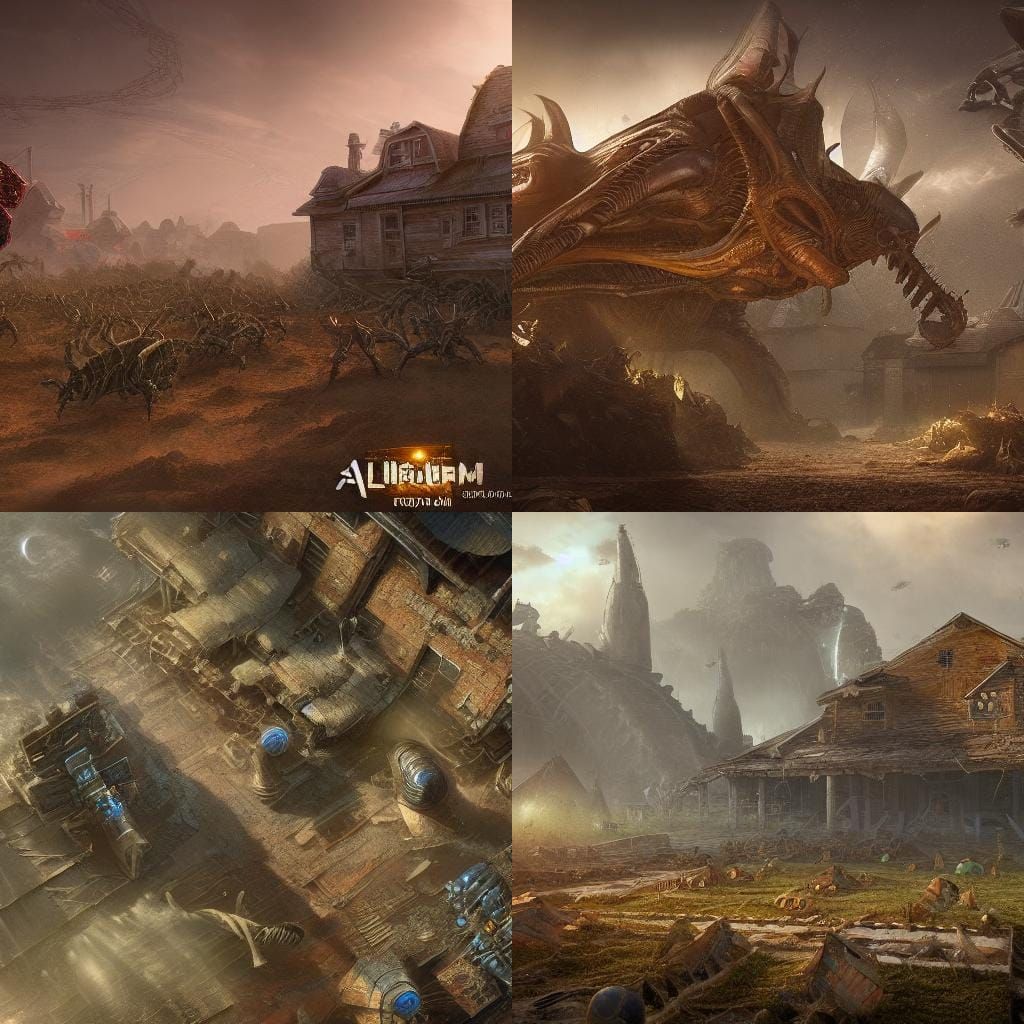 alien swarm attacking farm buildings - AI Generated Artwork - NightCafe ...