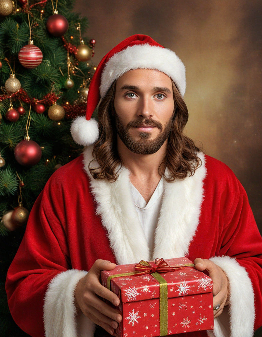 (Jesus as Santa Claus during Christmas being presents to all the girls ...