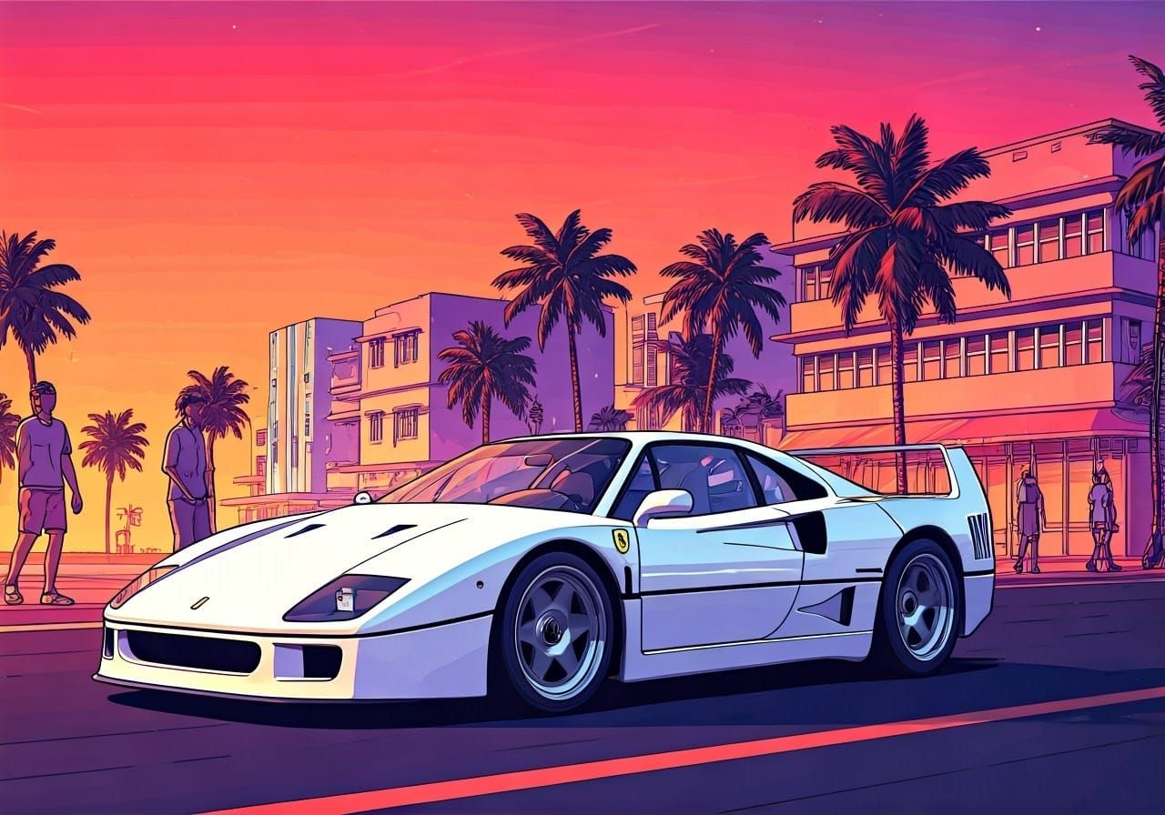 Ferrari F40 in Miami beach - Vaporwave-Inspired Ferrari F40 ...