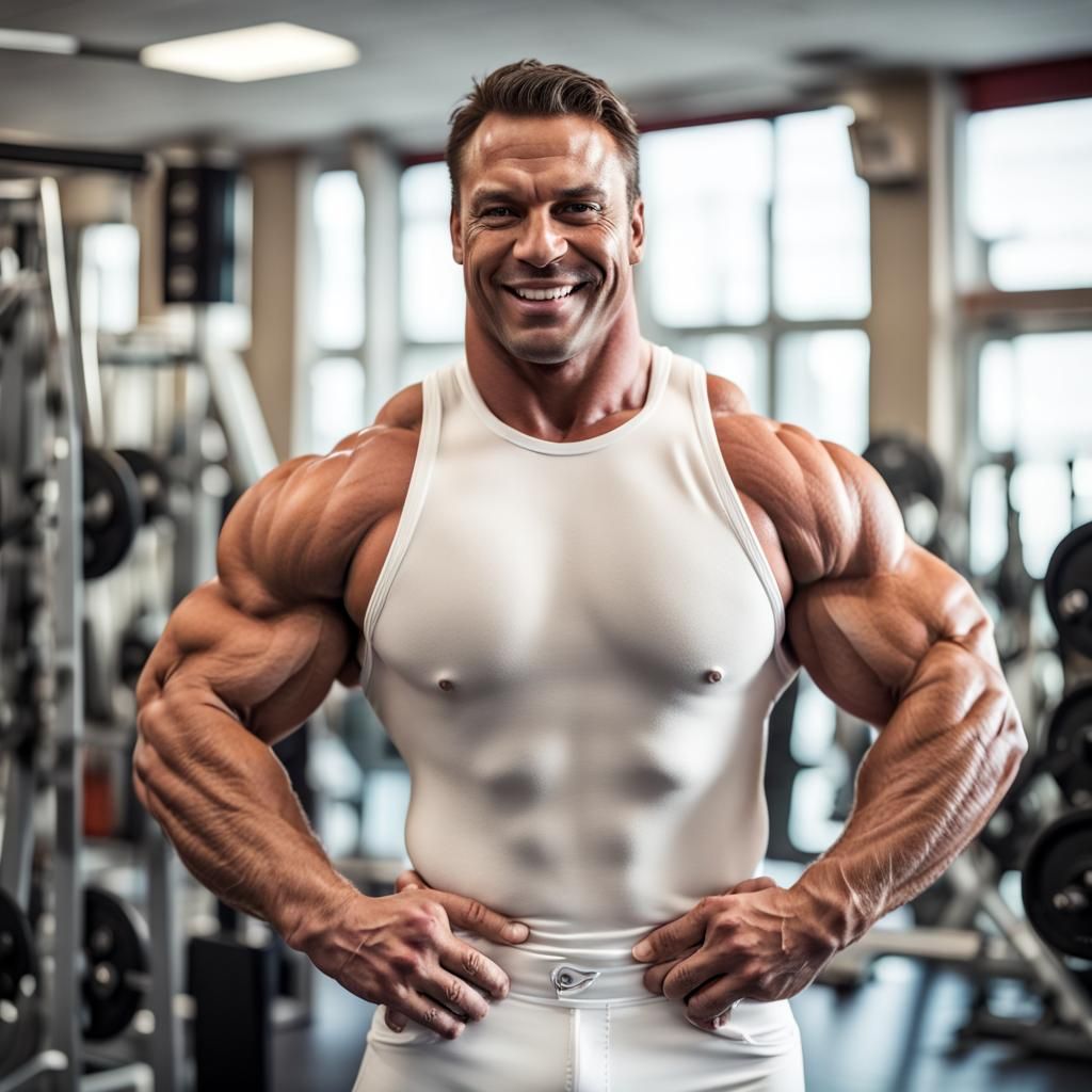 Smiling Bodybuilder in the gym - AI Generated Artwork - NightCafe Creator