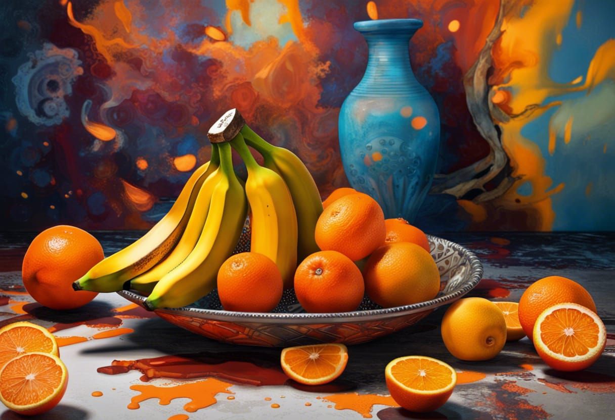Still life, Fruit Bowl with ORANGES and BANANA : r/nightcafe