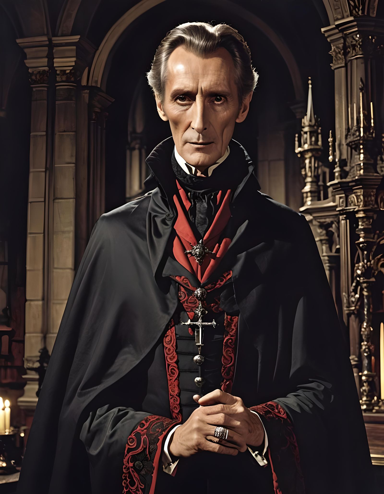 Peter Cushing as a Victorian vampire at night red and black Showing her ...