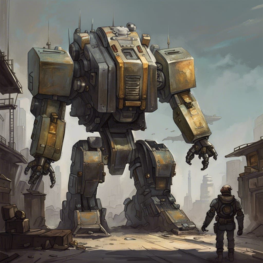 Giant mech, bipedal locomotion, large guns on the sides instead of arms ...