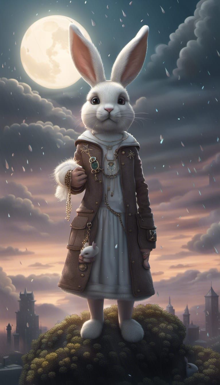 Sad girl Rabbit humanoid with human face and brown skin white fur ...