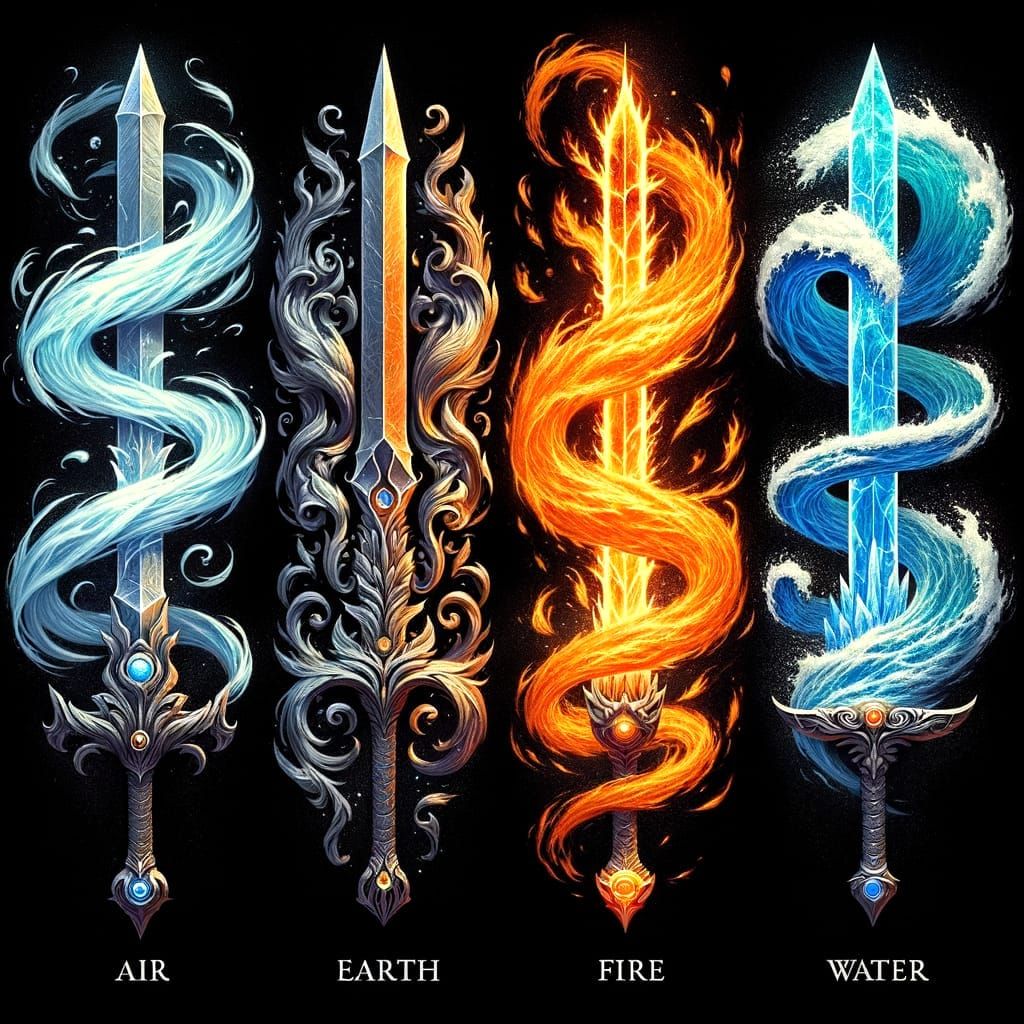 Air, Earth, Fire and Water Elemental Swords