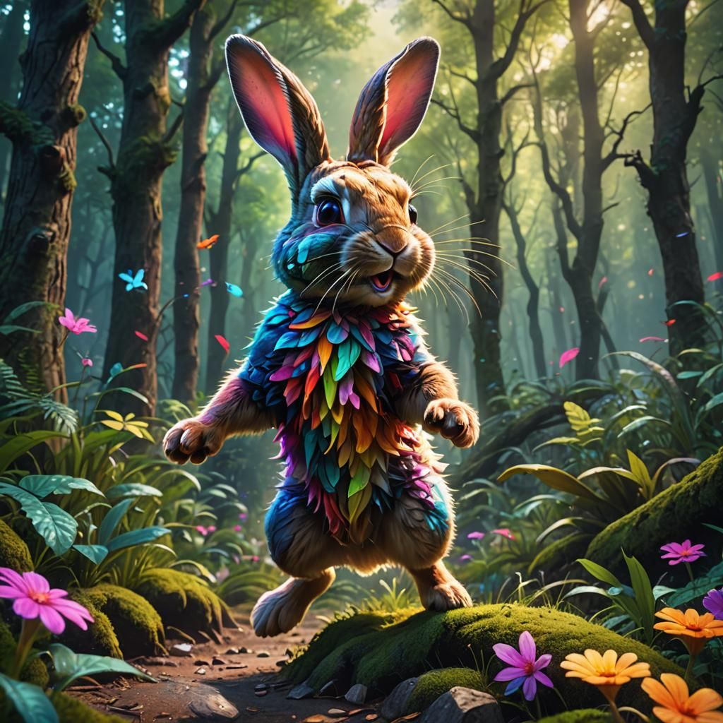 bunny in psychedelic forest - AI Generated Artwork - NightCafe Creator