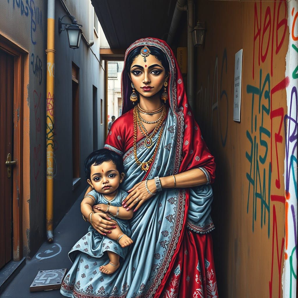 Portrait: FULL BODY Madhubani painting, Charismatic Family, Graffiti Alleyway, Louise Lawler ...