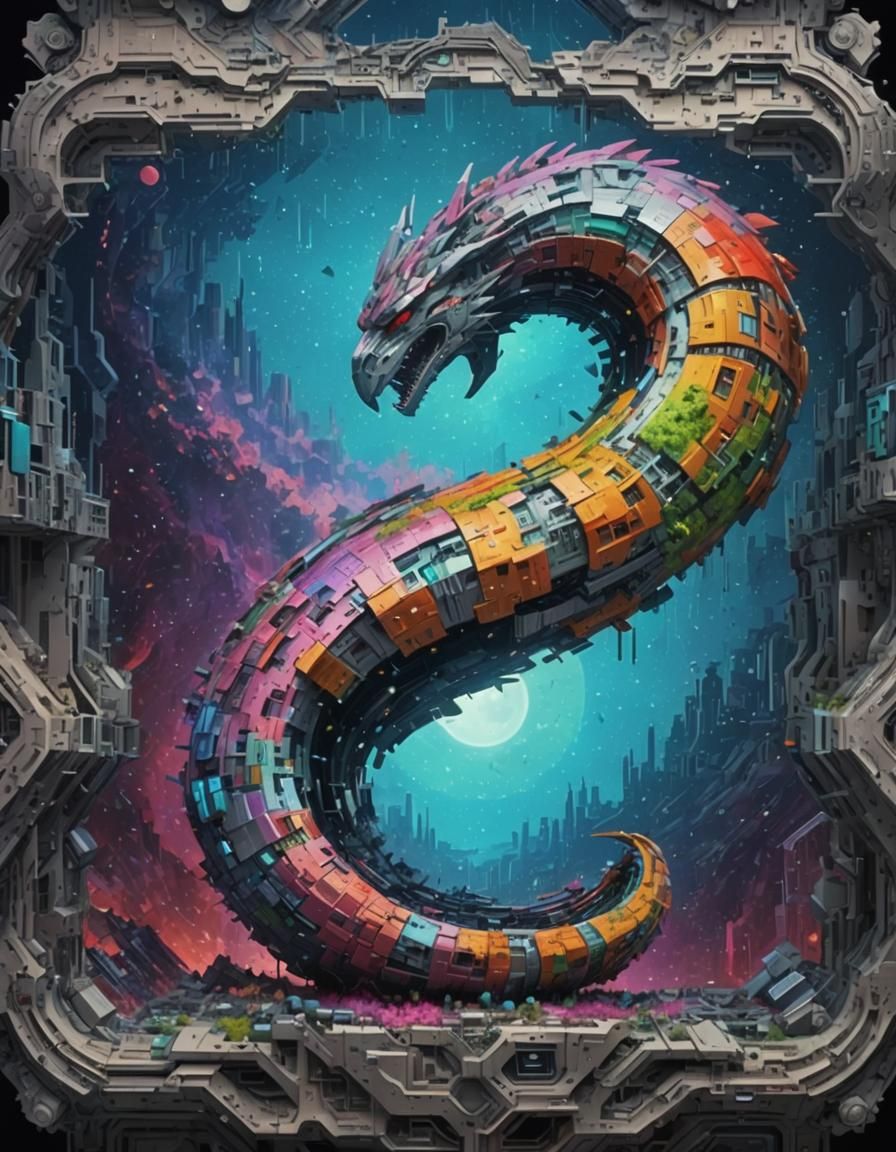 intricate pixelated neofuturistic look less technologically developed ...