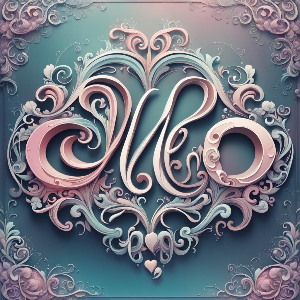 Letters Ellen, Script typeface, Swirls connecting letters, Heart-shaped ...