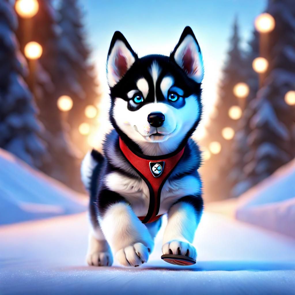 "Portrait of an adorable realistic Husky puppy skating, perfect ...