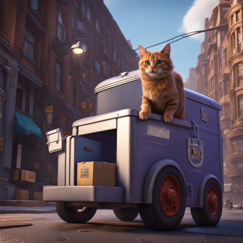 Cat as a city mailman with a FedEx truck - AI Generated Artwork ...