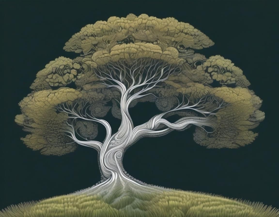 drawing of spreading tree at meadow edge - AI Generated Artwork ...