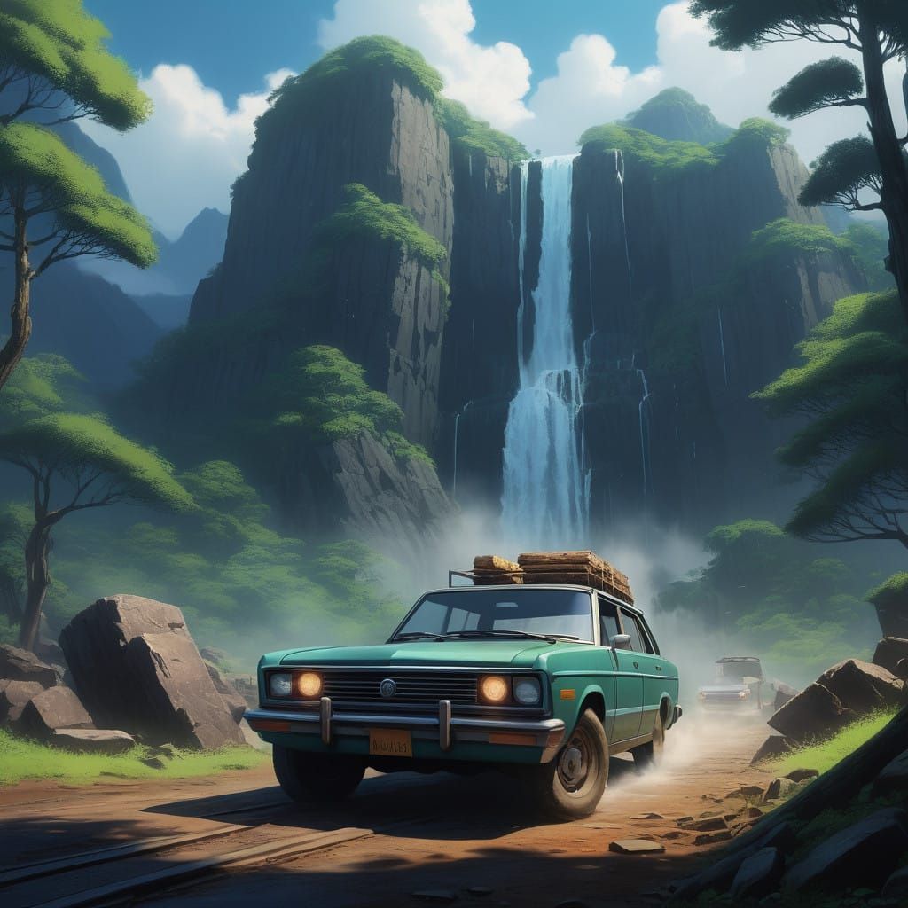 A fantastic car - Stone Car on Mountainous Road in Epic Anim...